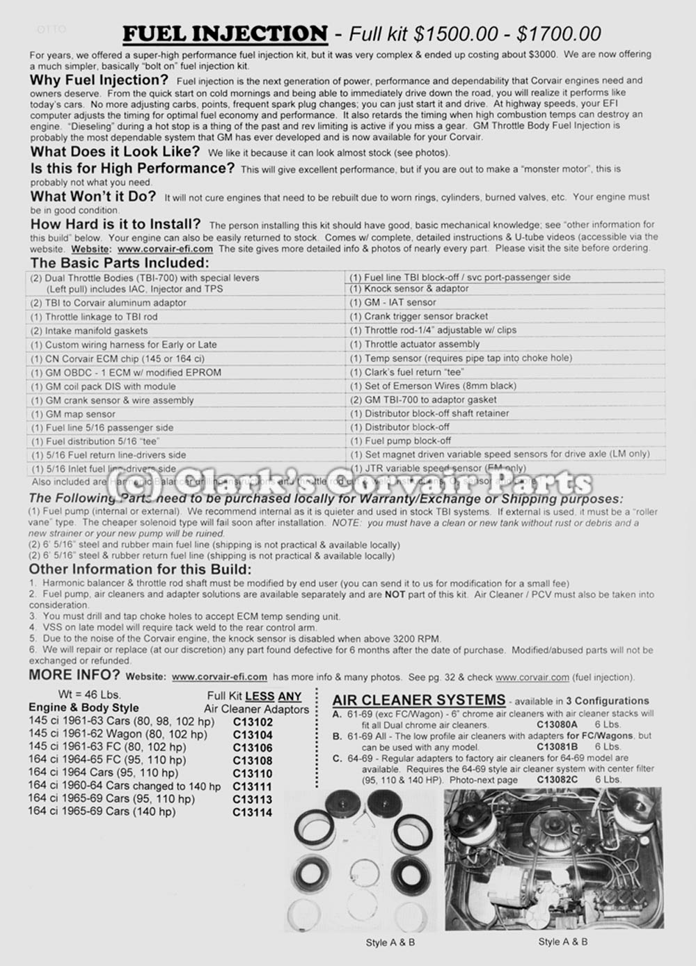 Clark's Corvair Parts - Clark's Corvair - Fuel Injection